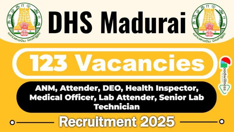 Madurai DHS Recruitment 2025 | Apply 123 Health Inspector Vacancy